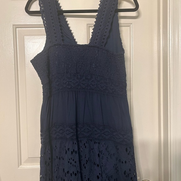 Reba | Dresses | Reba Navy Blue Eyelet Dress Sz L Nwot | Poshmark